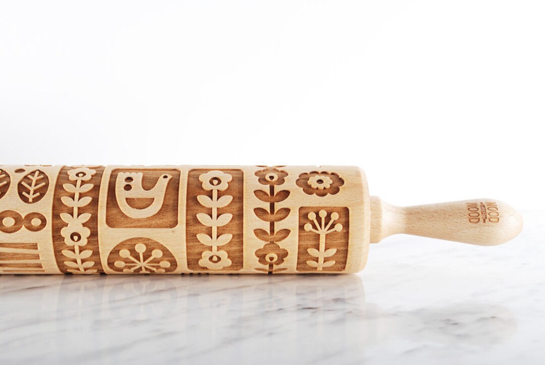 Engraved Beechwood Rolling Pin: Scandinavian Folk Cookie Roller - Etsy