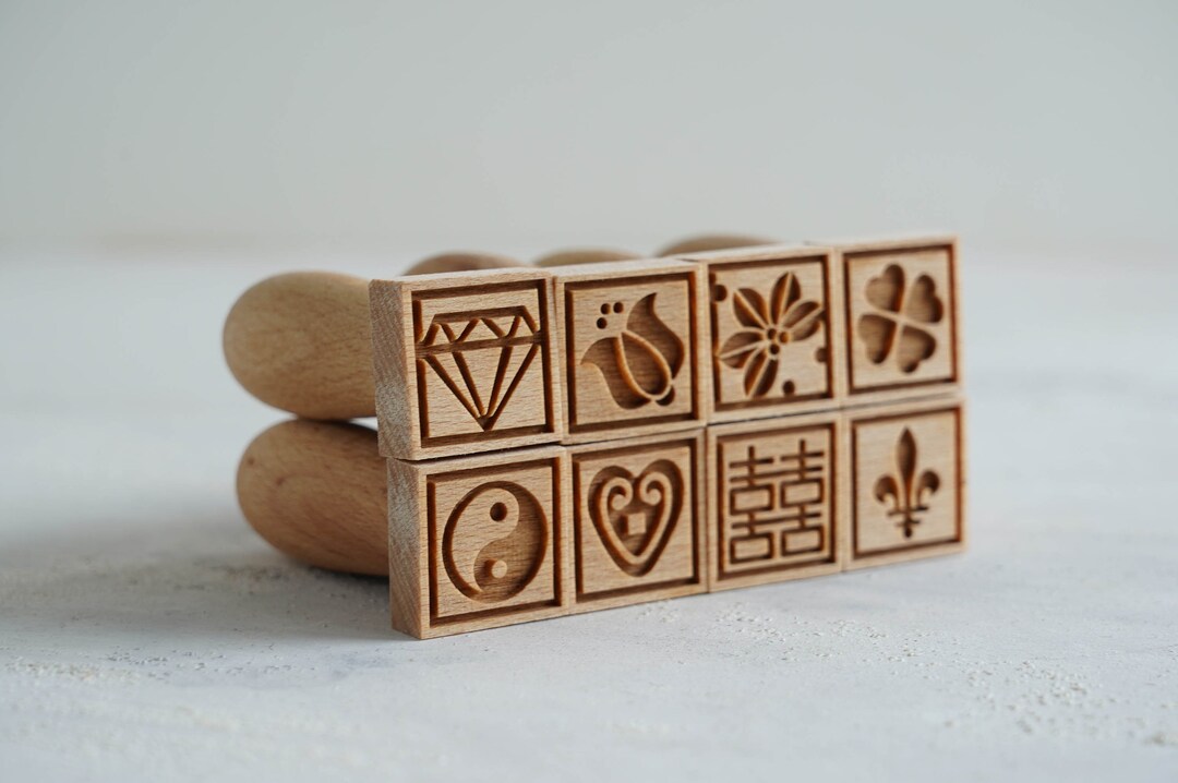 SYMBOLS - Set of 8 Wooden Stamps, Engraved Stamps for Cookies, Gift for ...