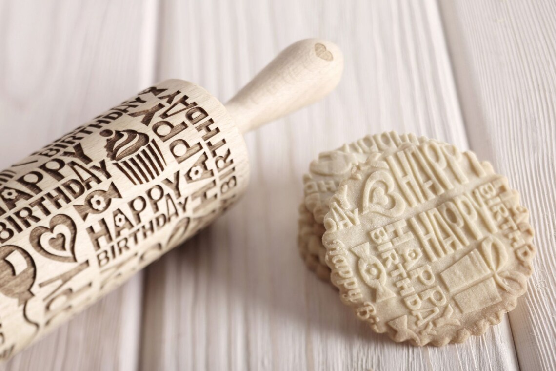 HAPPY BIRTHDAY Embossing Rolling Pin for Cookies Embossed - Etsy