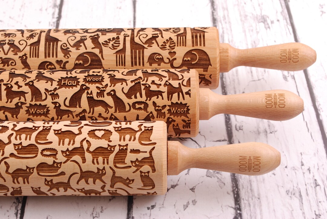 ANIMALS - Set of 3 Embossing Rolling Pin for Cookies, Embossed Biscuits ...