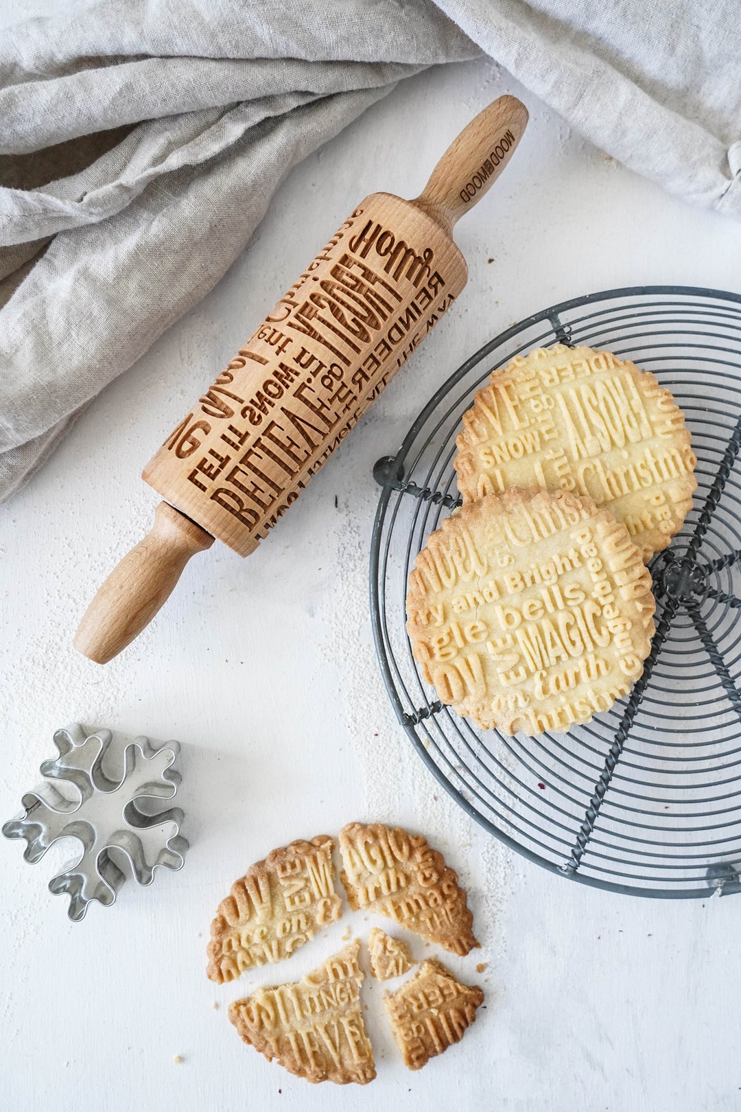 CHRISTMAS CAROL – MINI Embossing Rolling Pin, Laser Engraved, Solid ...