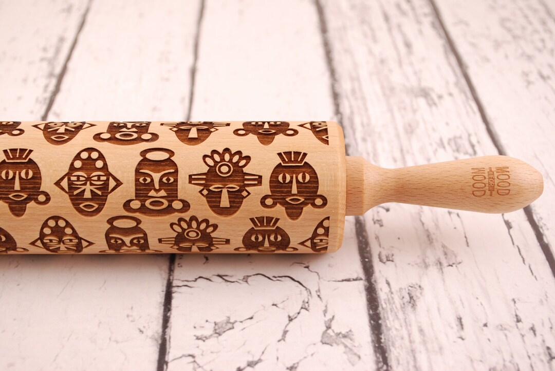 Tribal Mask Rolling Pin: African Ethnic Cookie Stamp, Handmade Beech ...