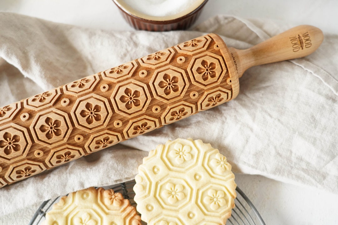 Engraved Rolling Pin: Japanese Turtle Shell Pattern, Handmade Beech ...