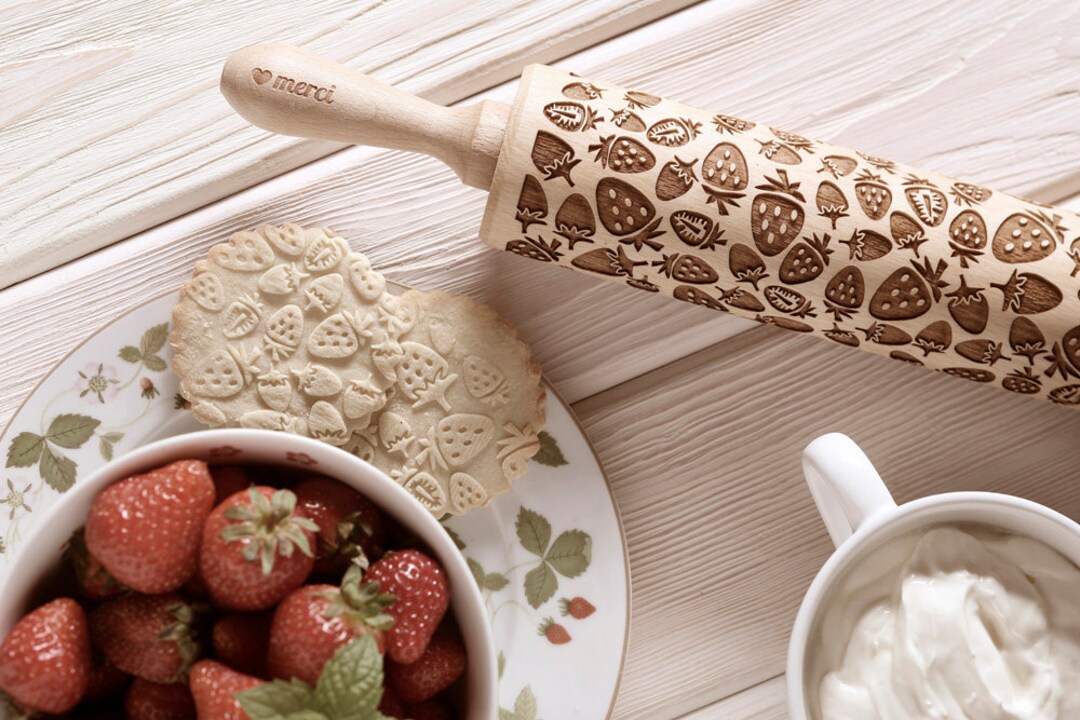 Strawberry Embossing Rolling Pin: Laser Engraved Beech Wood - Etsy