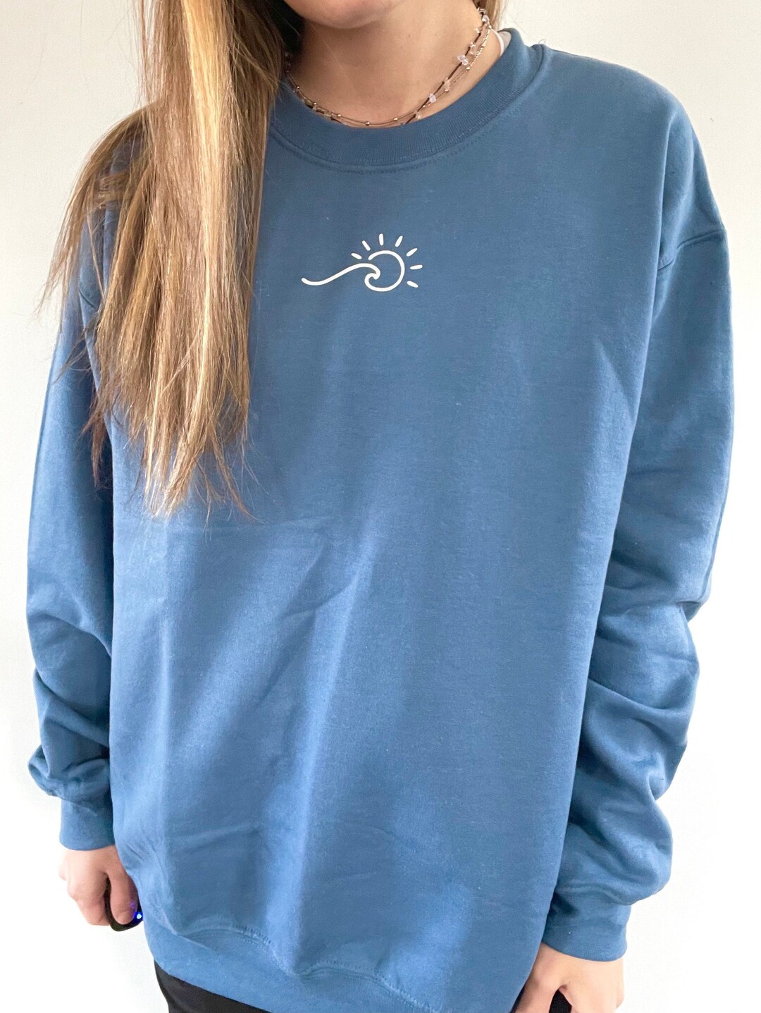 Sun & Wave Crewneck Sweatshirt | Indigo Blue Coastal Aesthetic Crewneck ...