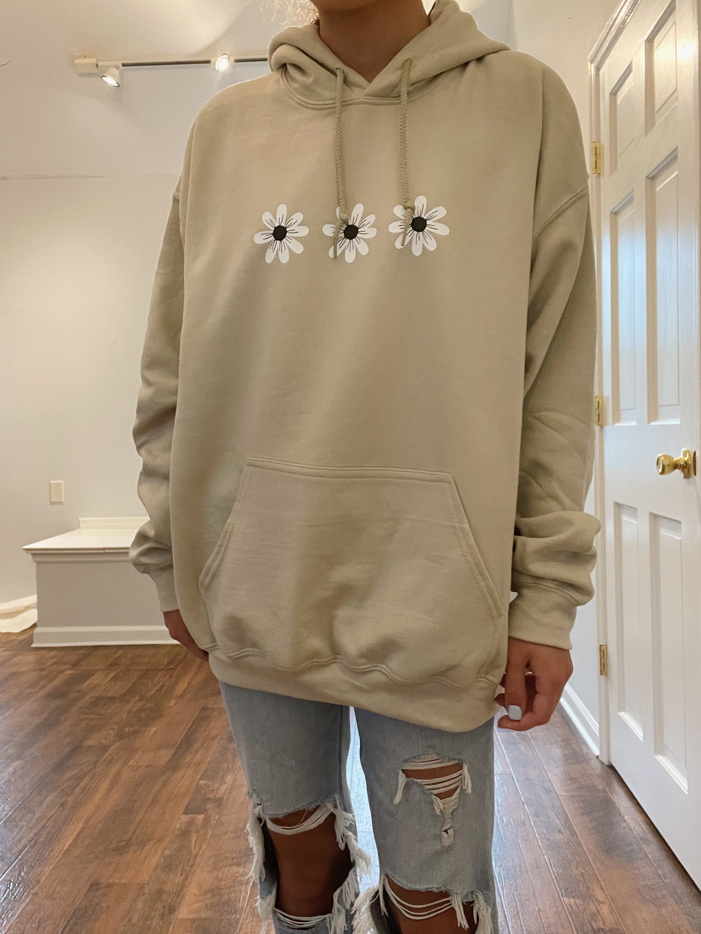 Sand Daisy Hoodie Black & White Floral Sweatshirt | Etsy