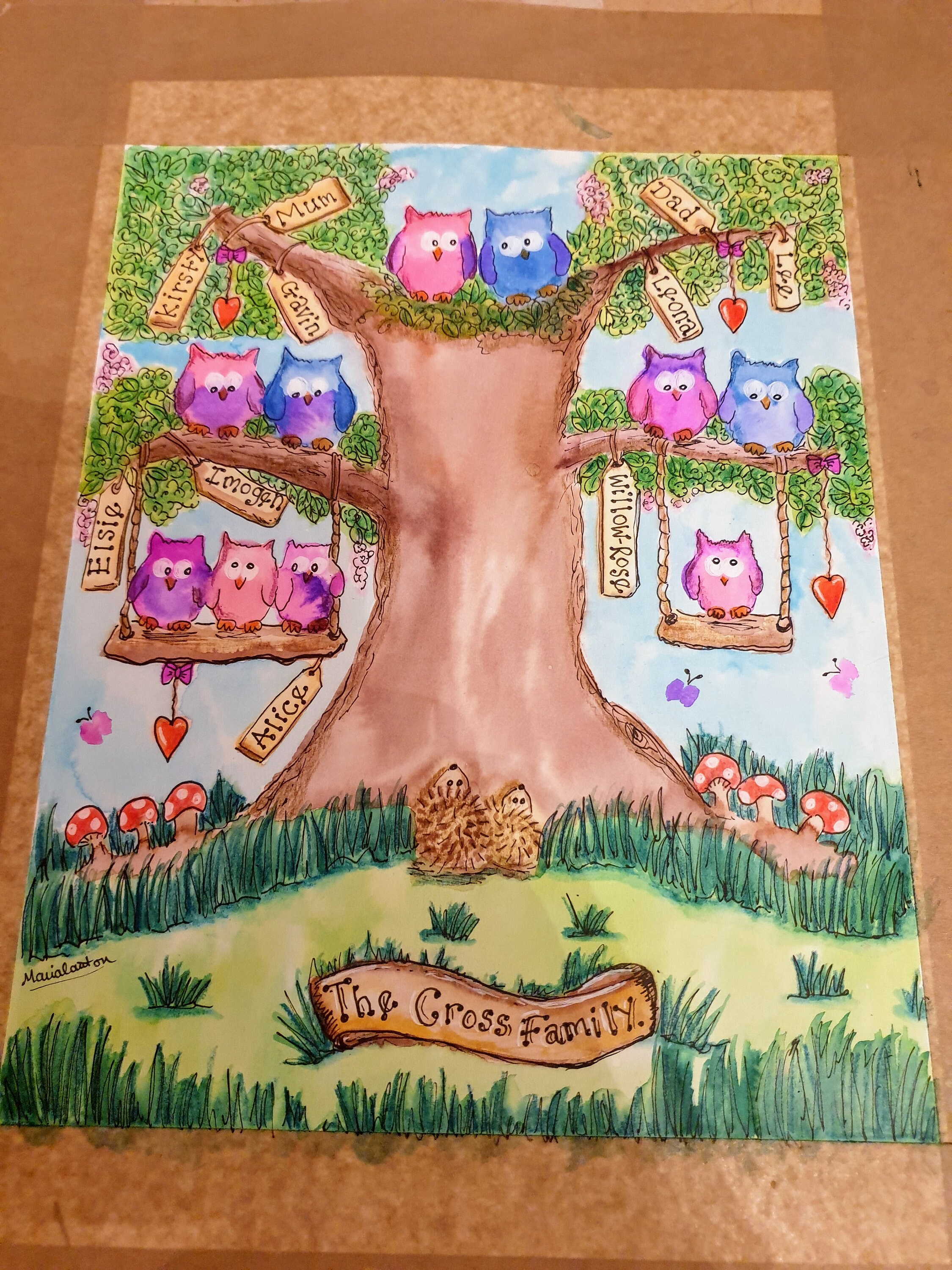 Personalised Owl Family Tree, Original Watercolour Designed to Your ...