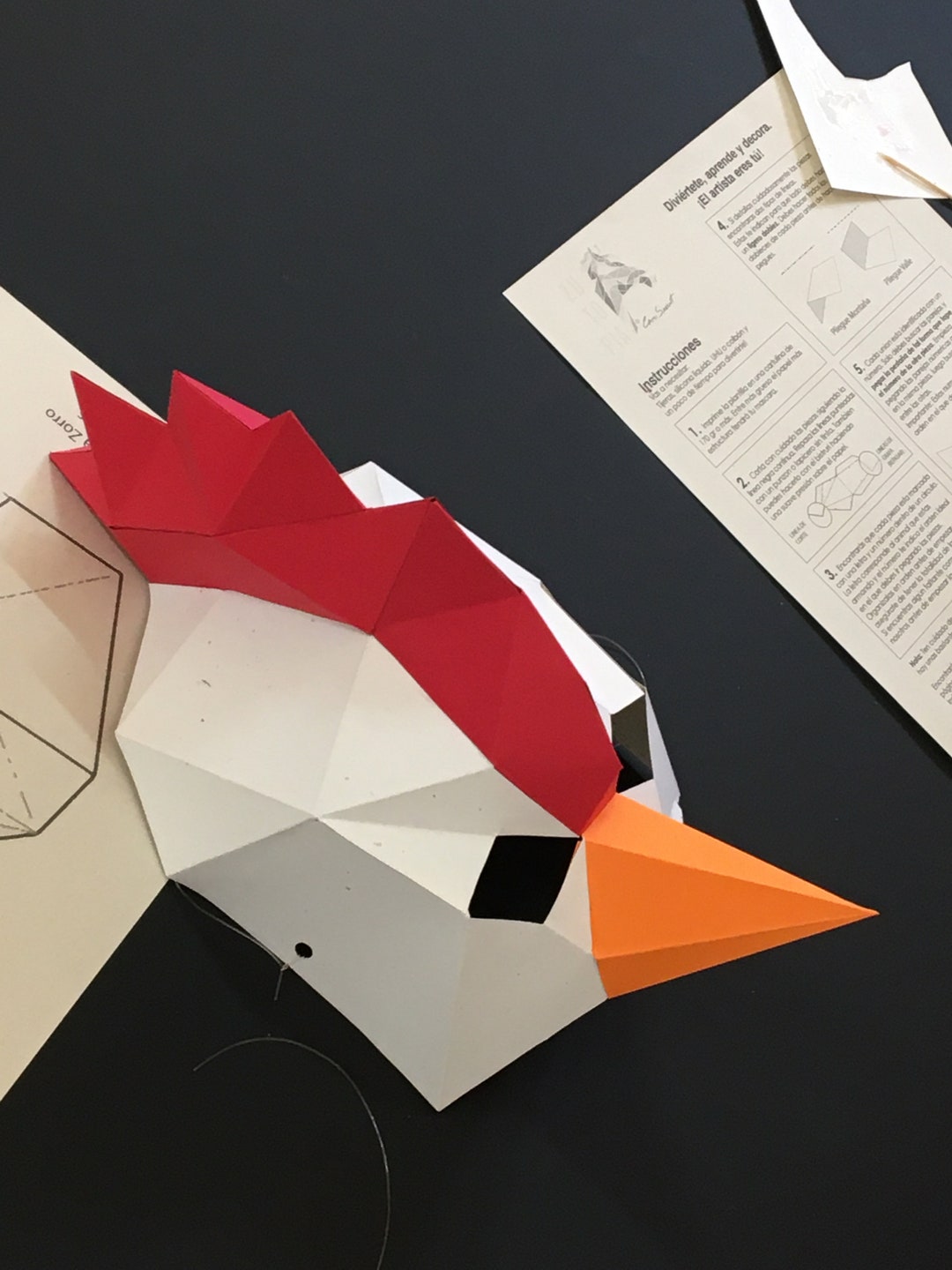 Papercraft Rooster Mask Pdf Template. Lowpoly Mask. DIY Crafts - Etsy