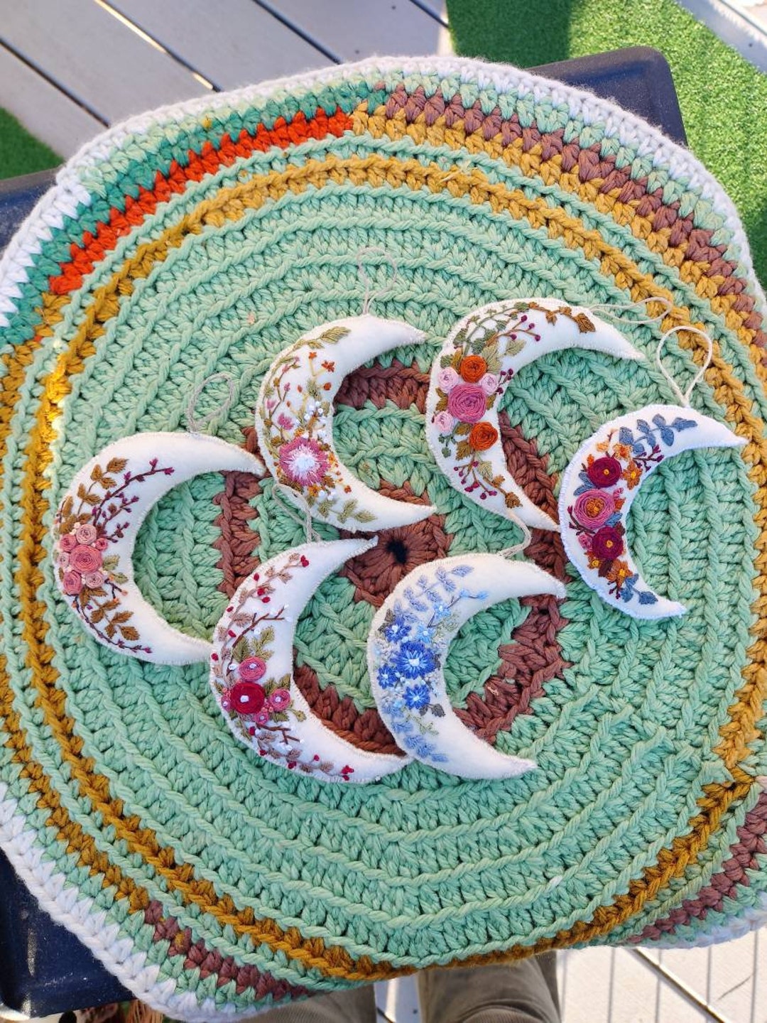 Hand Embroidered Floral Crescent Moons - Etsy