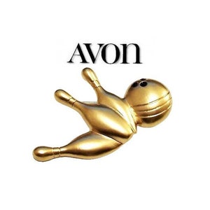 Avon Bowling Ball Pins Pin Brooch Gold Tone Vintage Satin Matte Round ...