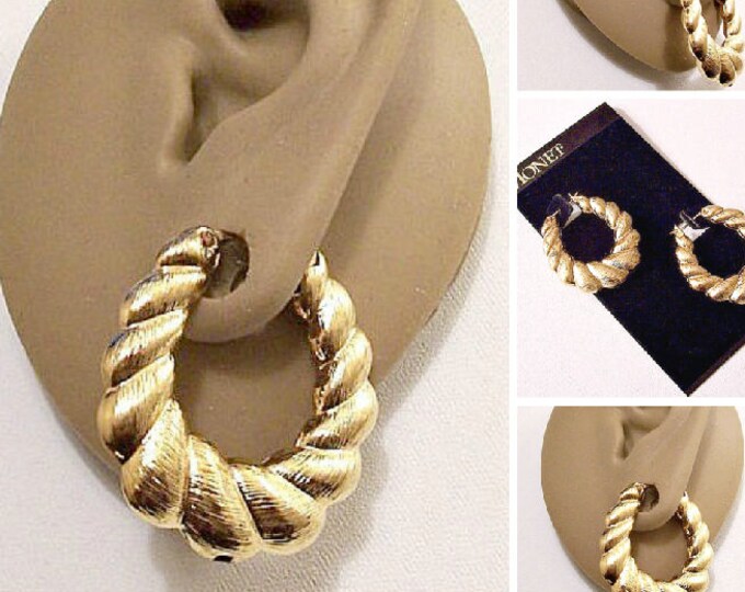 Monet Big Brushed Swirl Shrimp Hoops Pierced Post Stud - Etsy