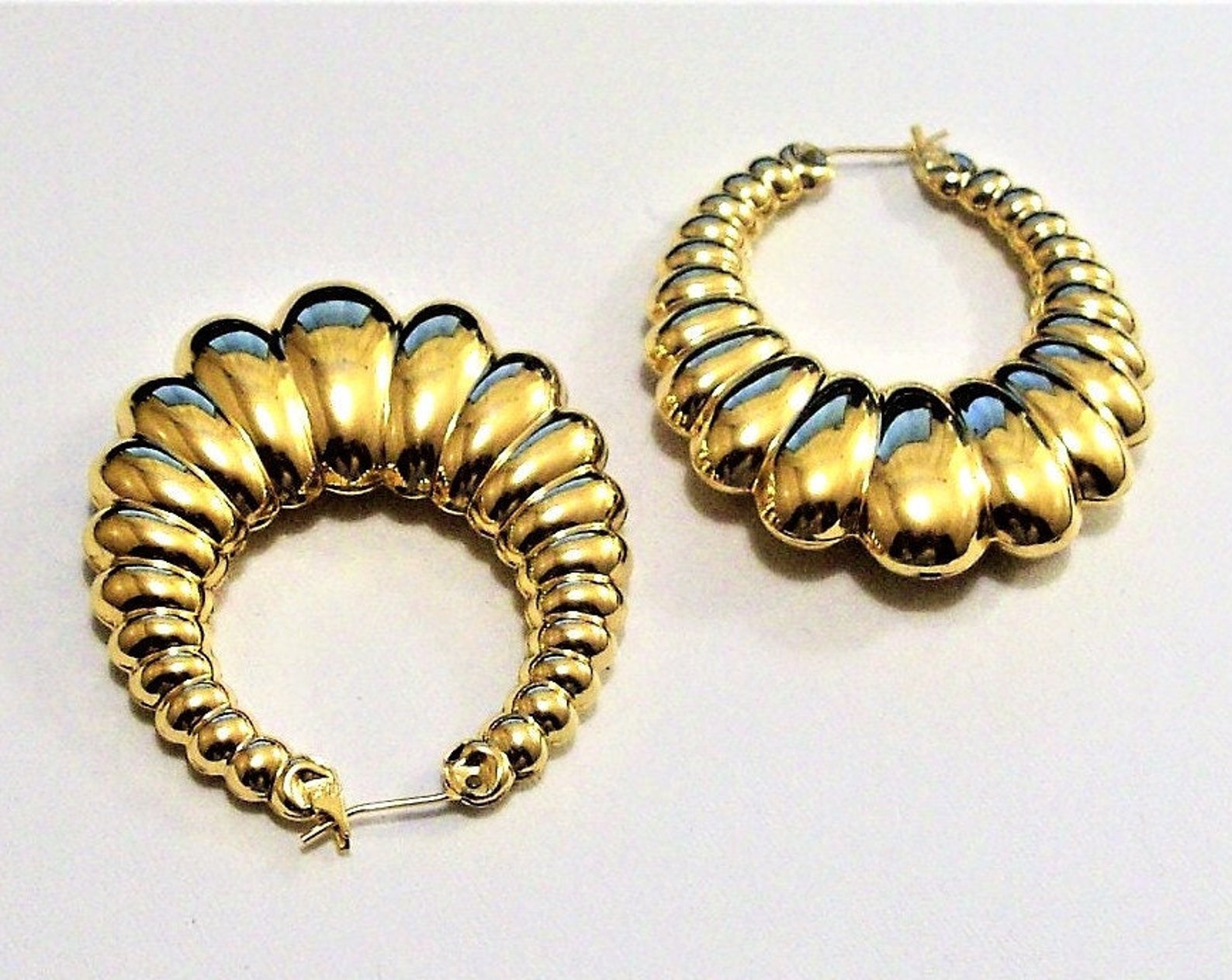 Monet Extra Large Shrimp Graduated Hoops Pierced Earrings Gold Tone ...