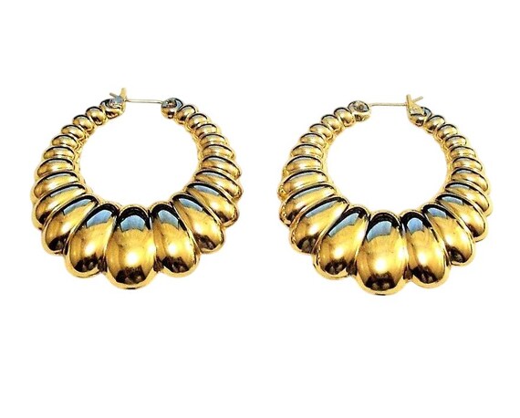 Monet Extra Large Shrimp Graduated Hoops Pierced Earr… - Gem