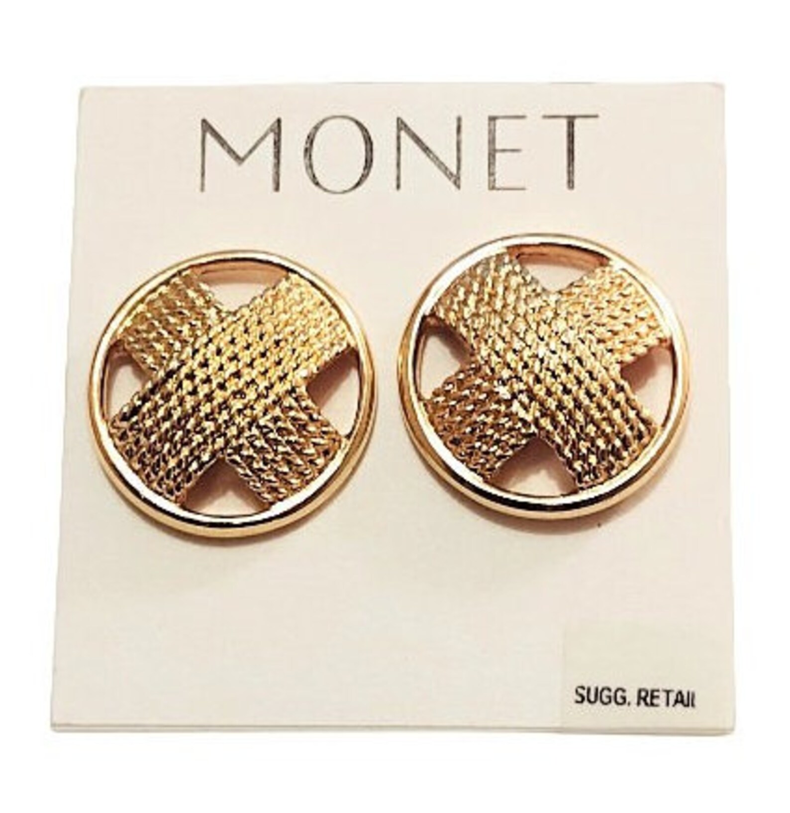 Monet Chain Link Crossed Bands Pierced Stud Earrings Gold Tone - Etsy