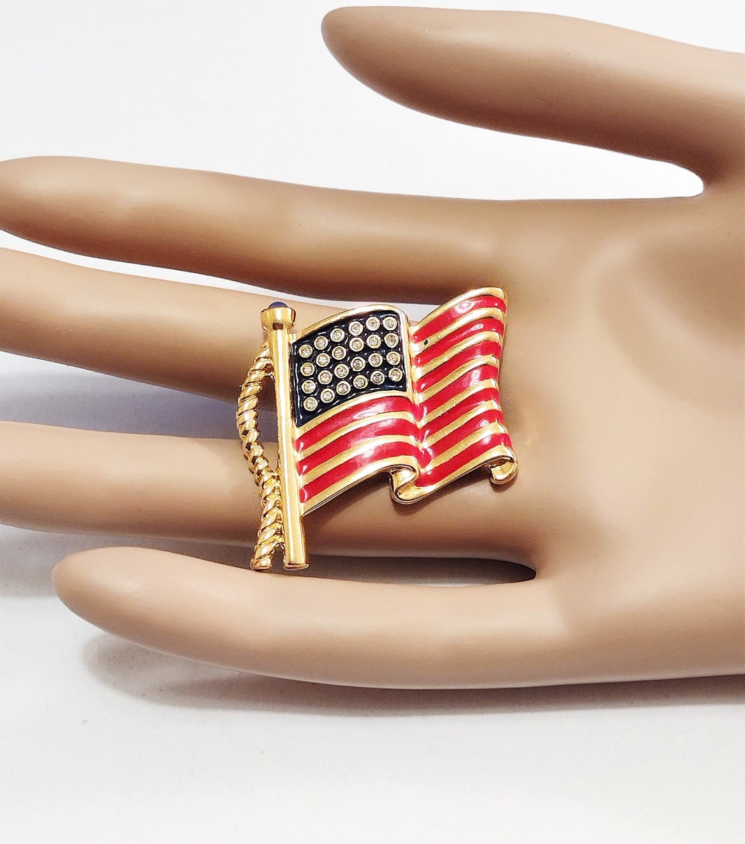 Franklin Mint Swarovski USA Flag Pin Brooch Gold Vintage Patriotic ...