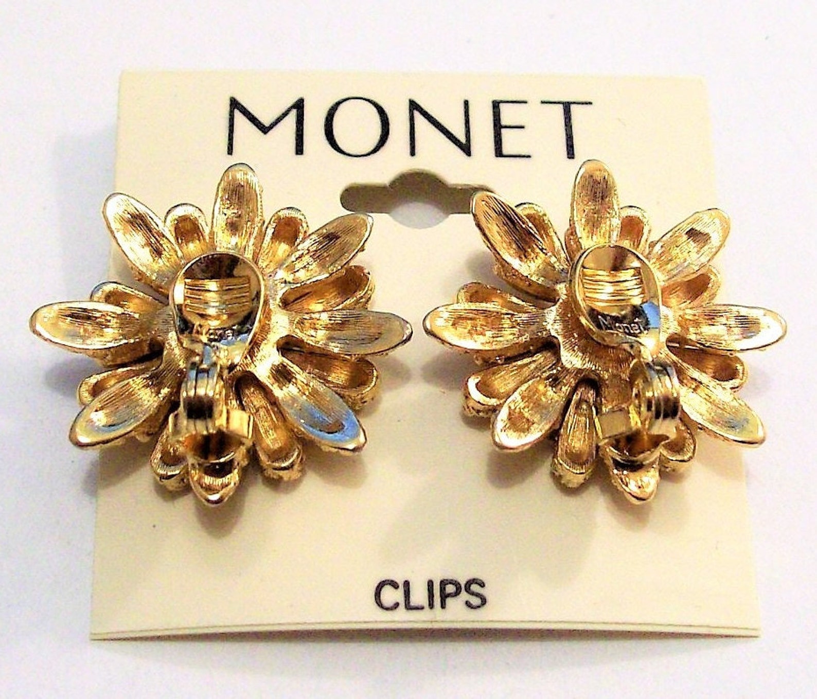 Monet Flower Prong Clip on Earrings Gold Tone Vintage Multiple - Etsy