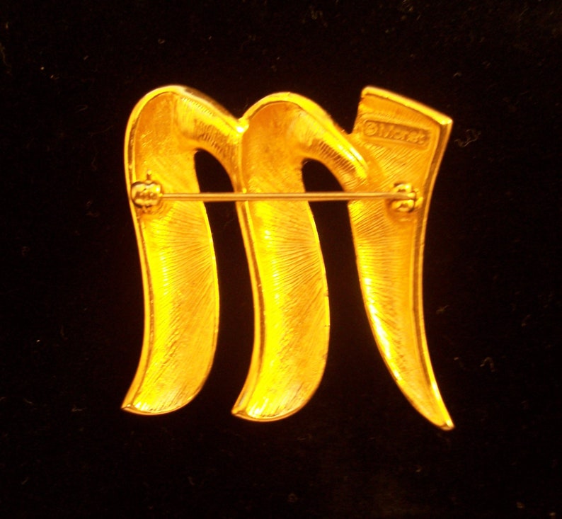 Monet Big M Pin Brooch Gold Tone Vintage Swirl Script Dome | Etsy