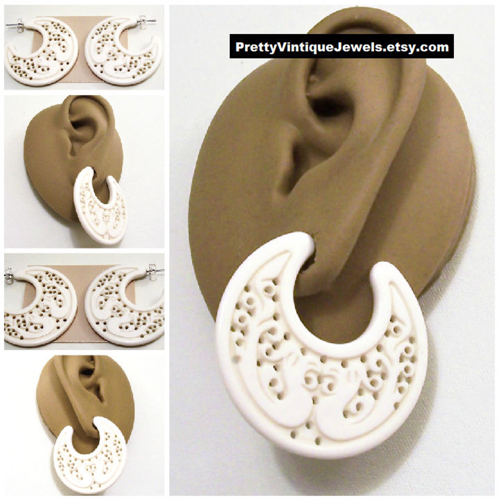 Avon White Carved Hoops Pierced Stud Earrings Silver Tone | Etsy