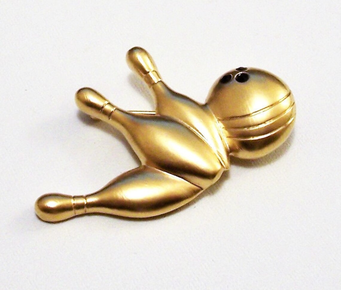 Avon Bowling Ball Pins Pin Brooch Gold Tone Vintage Satin - Etsy