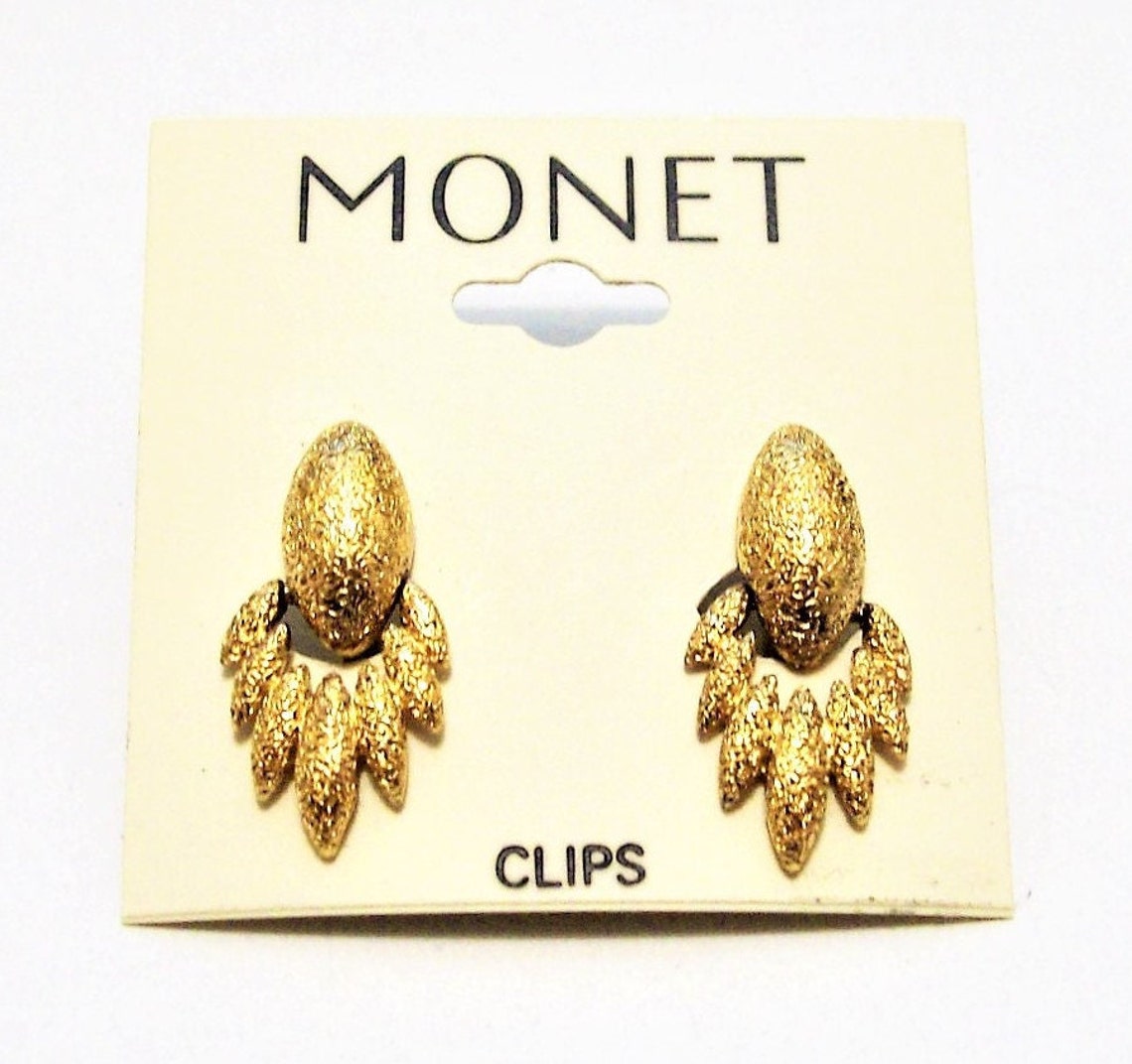Monet Frosted Egg Clip on Earrings Gold Tone Vintage Patent - Etsy