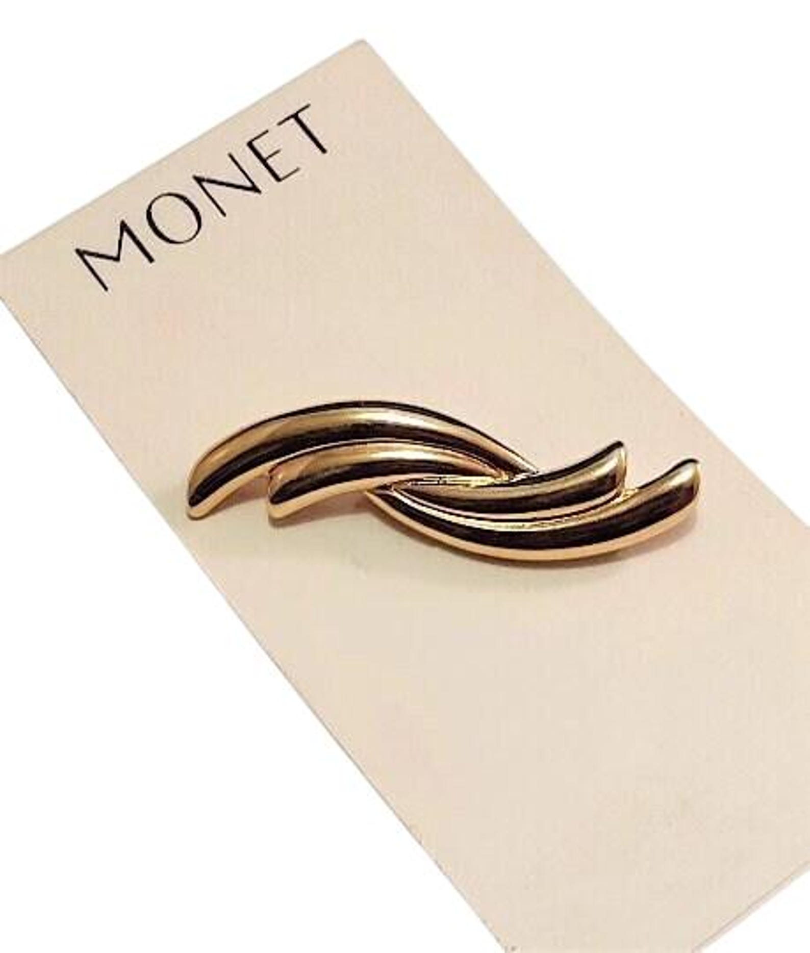 Monet Wrapped Weaved Bands Pin Brooch Gold Tone Vintage Curved Wide ...