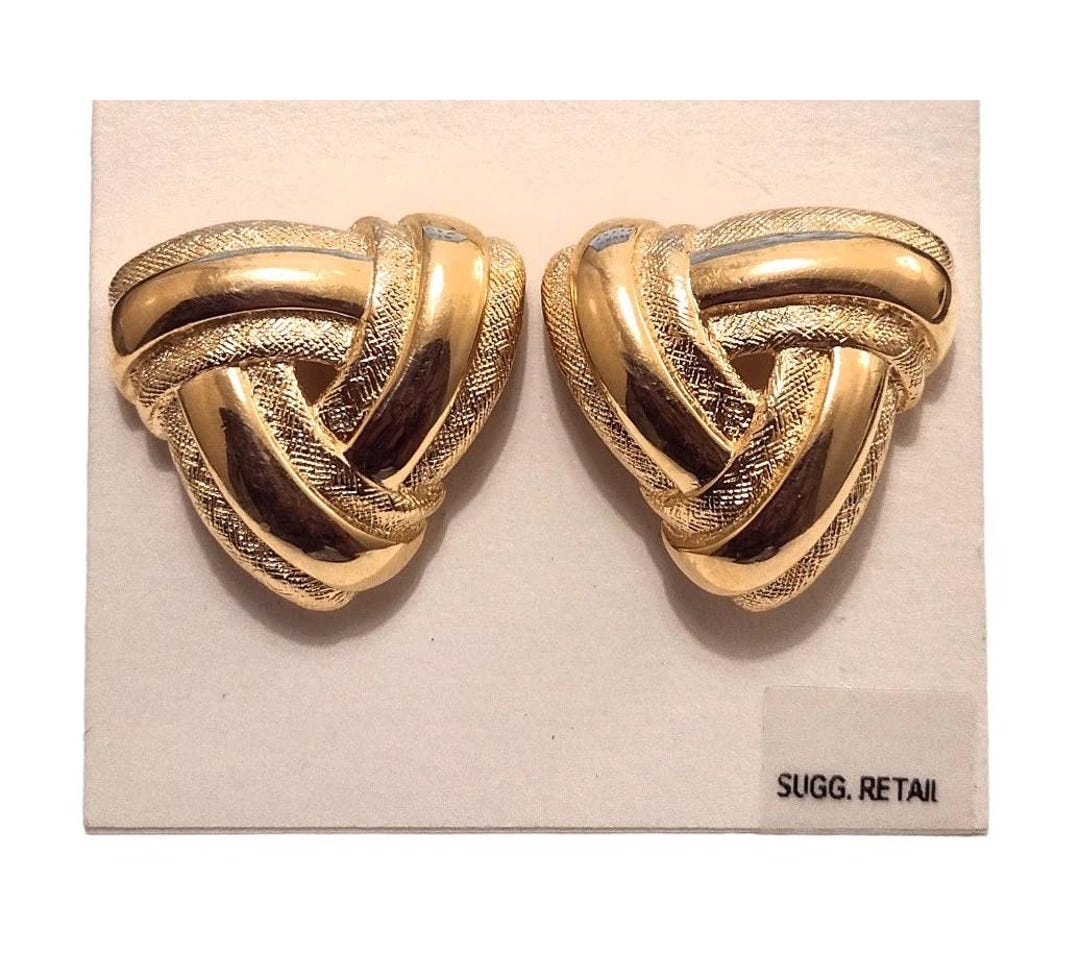 Monet Crossed Bands Pierced Post Earrings Vintage Gold Tone Wide ...