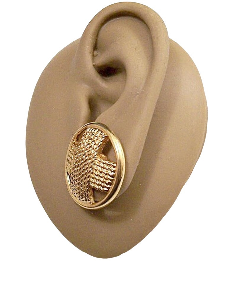 Monet Chain Link Crossed Bands Pierced Stud Earrings Gold Tone - Etsy