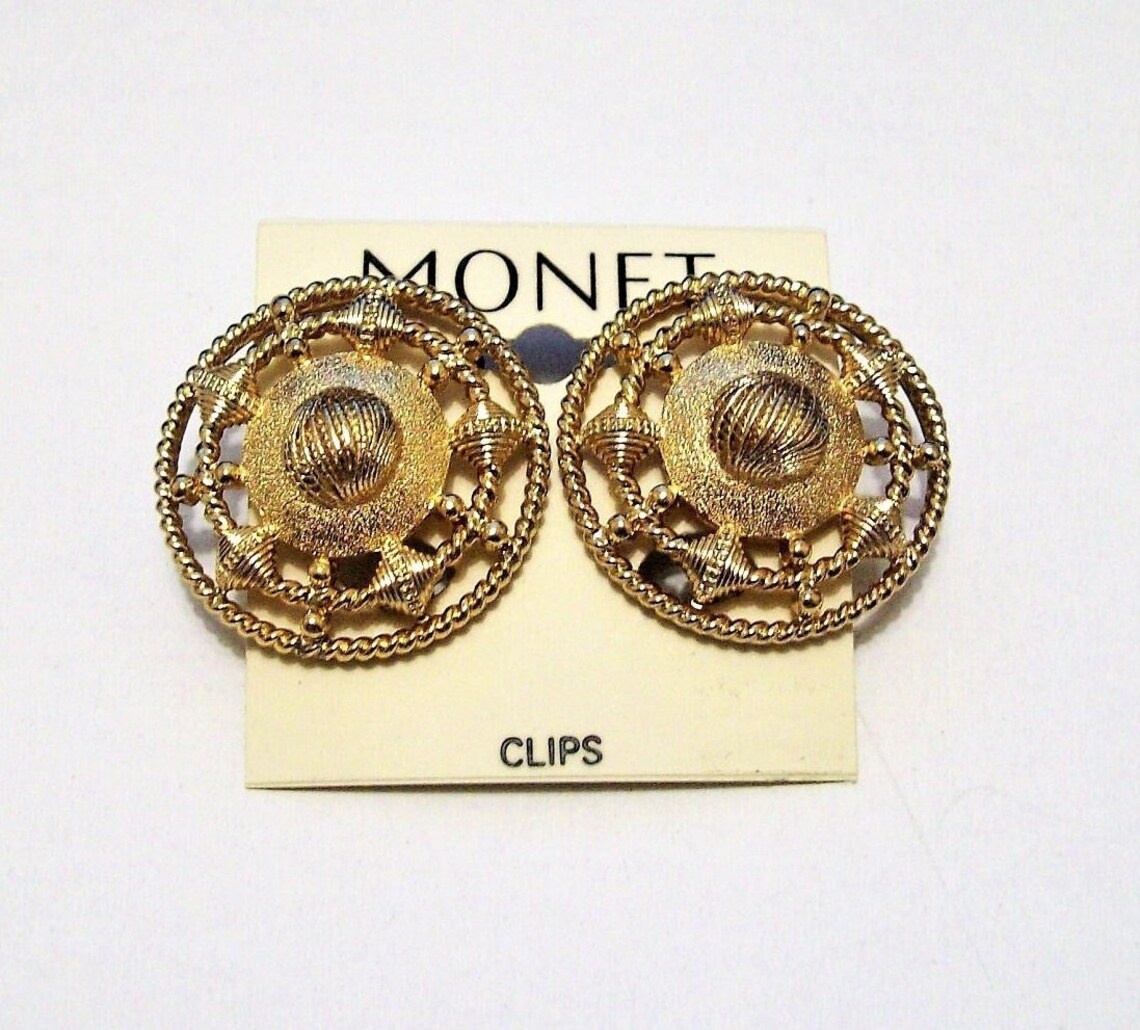Monet Sea Shell Florentine Runway Clip on Earrings Gold Tone - Etsy