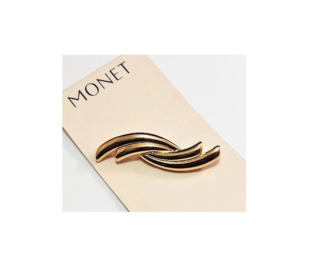 Monet Wrapped Weaved Bands Pin Brooch Gold Tone Vintage Curved Wide ...