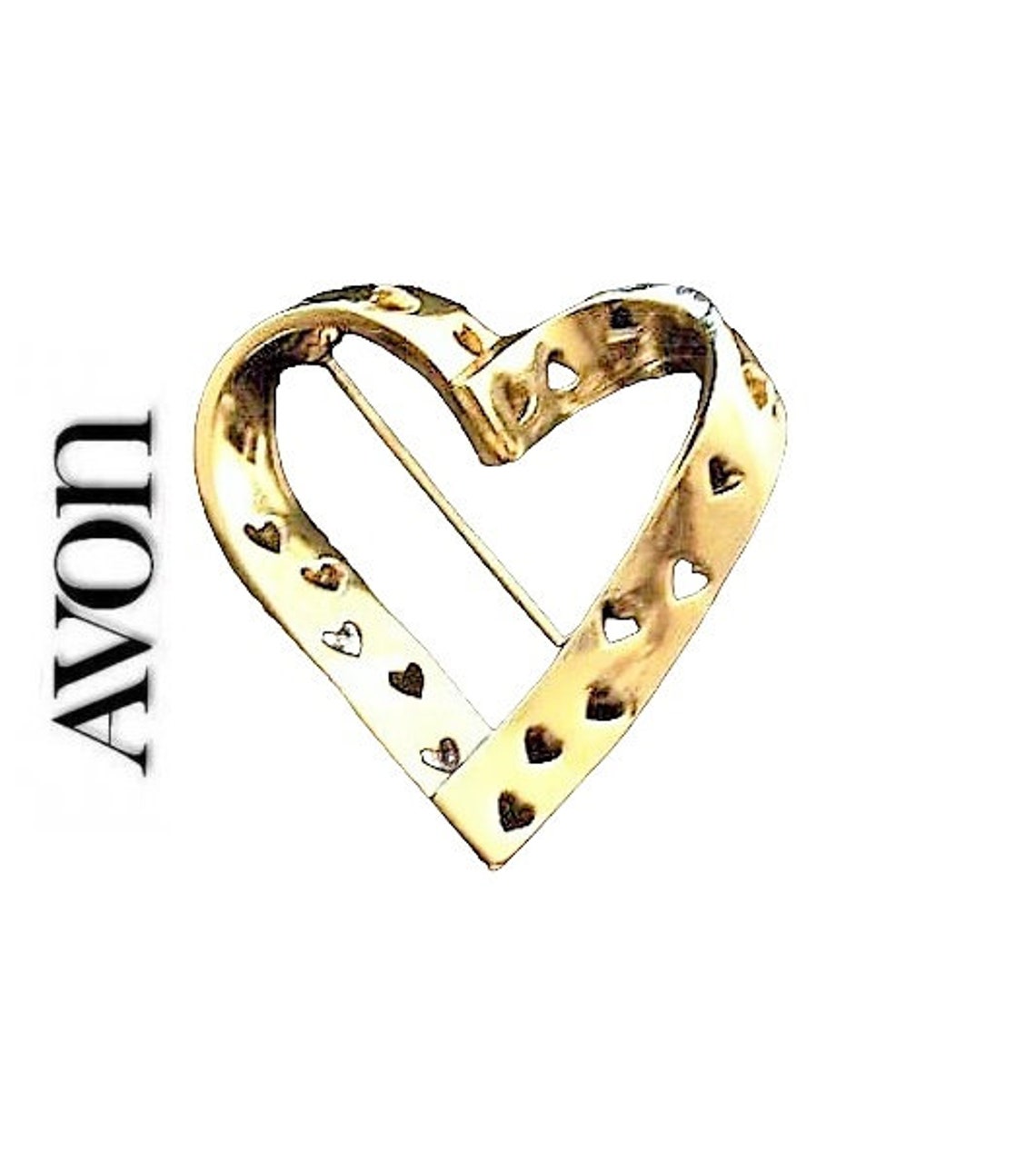 Avon True Hearts Pin Brooch Gold Tone Vintage Wide Cutout Band - Etsy