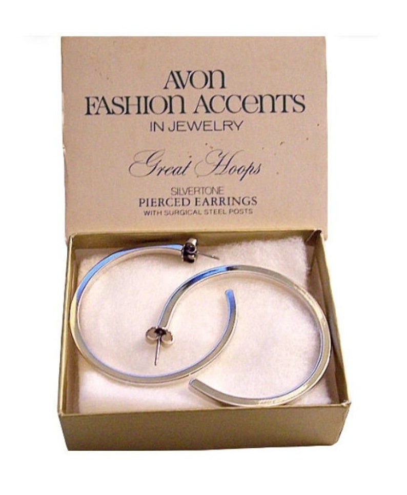 Avon Great Hoops Pierced Stud Earrings Silver Vintage 1 1/2 38mm 1977 ...