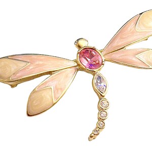 Avon Pink Crystal Dragonfly Bug KJL Pin Brooch Gold Vintage 1990 Orange ...