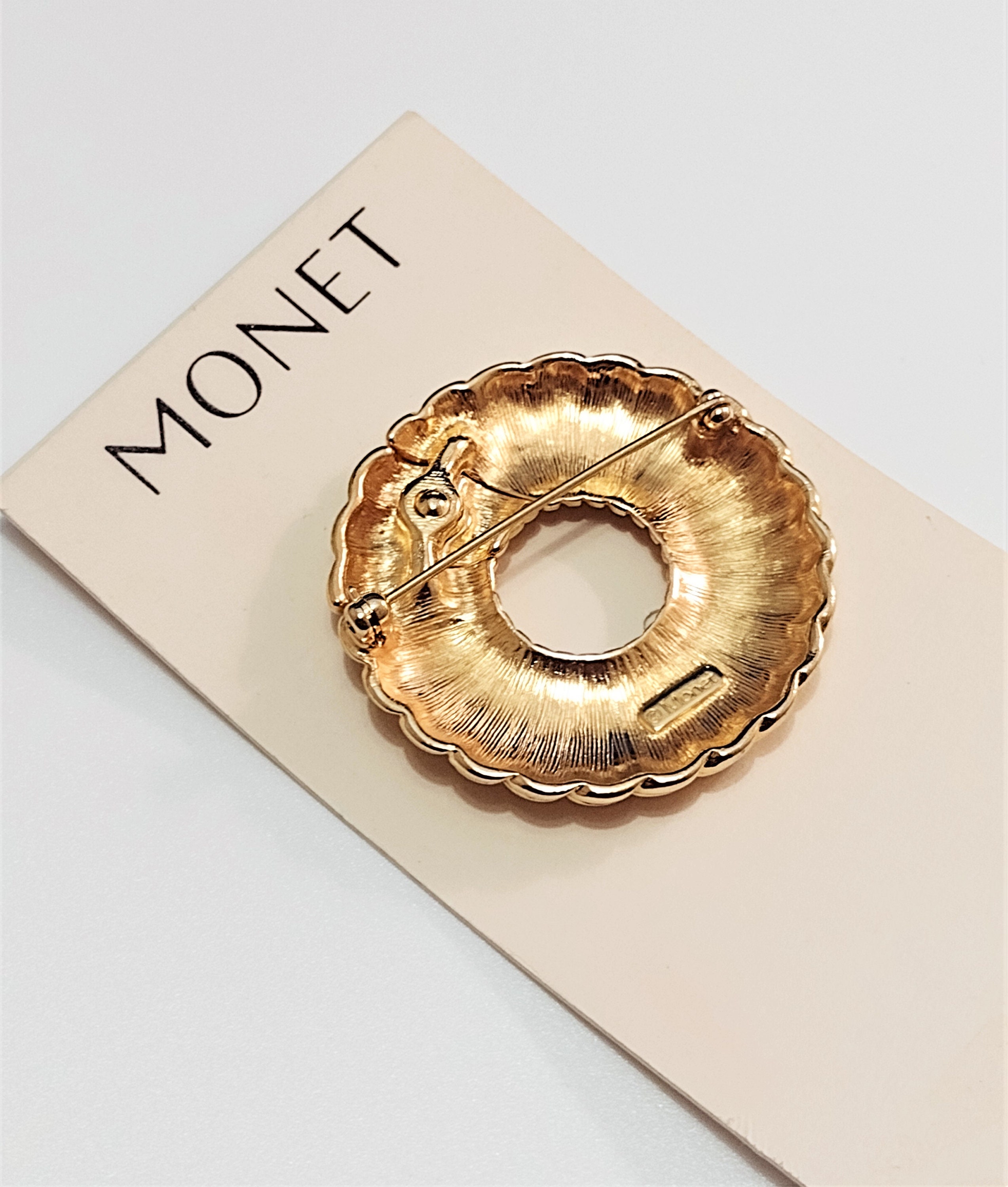 Monet Spinning Wheel Pin Brooch Gold Tone Vintage Large Swirl Lined ...