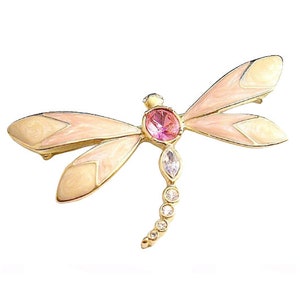 Avon Pink Crystal Dragonfly Bug KJL Pin Brooch Gold Vintage - Etsy