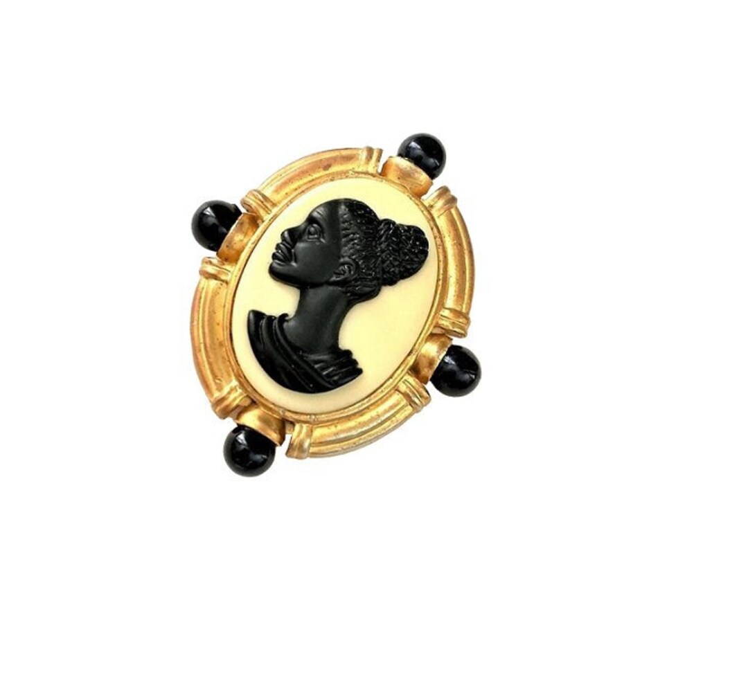 Black Woman Cameo Mourning Pin Brooch Gold Tone Vintage African ...
