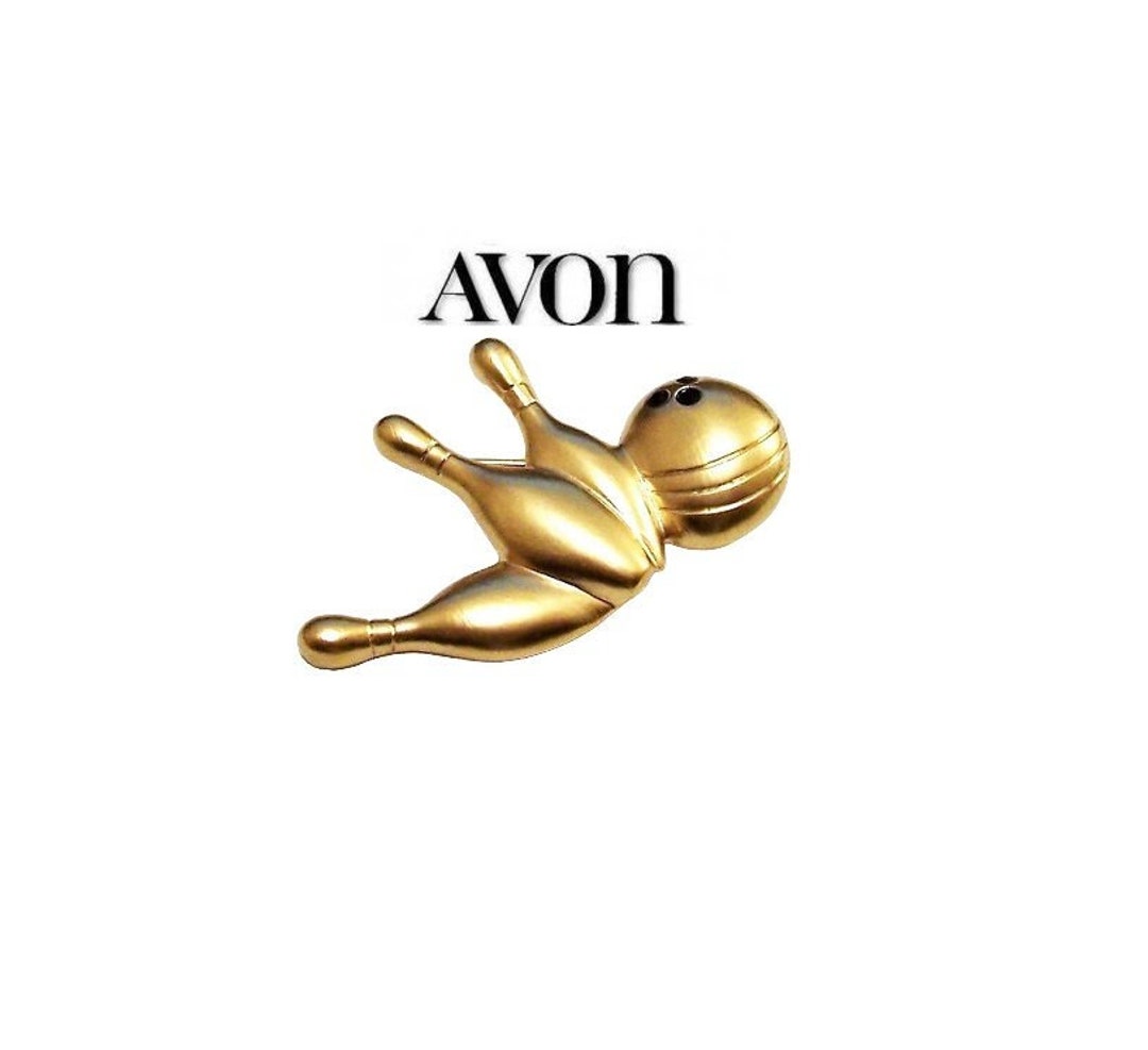 Avon Bowling Ball Pins Pin Brooch Gold Tone Vintage Satin Matte Round ...