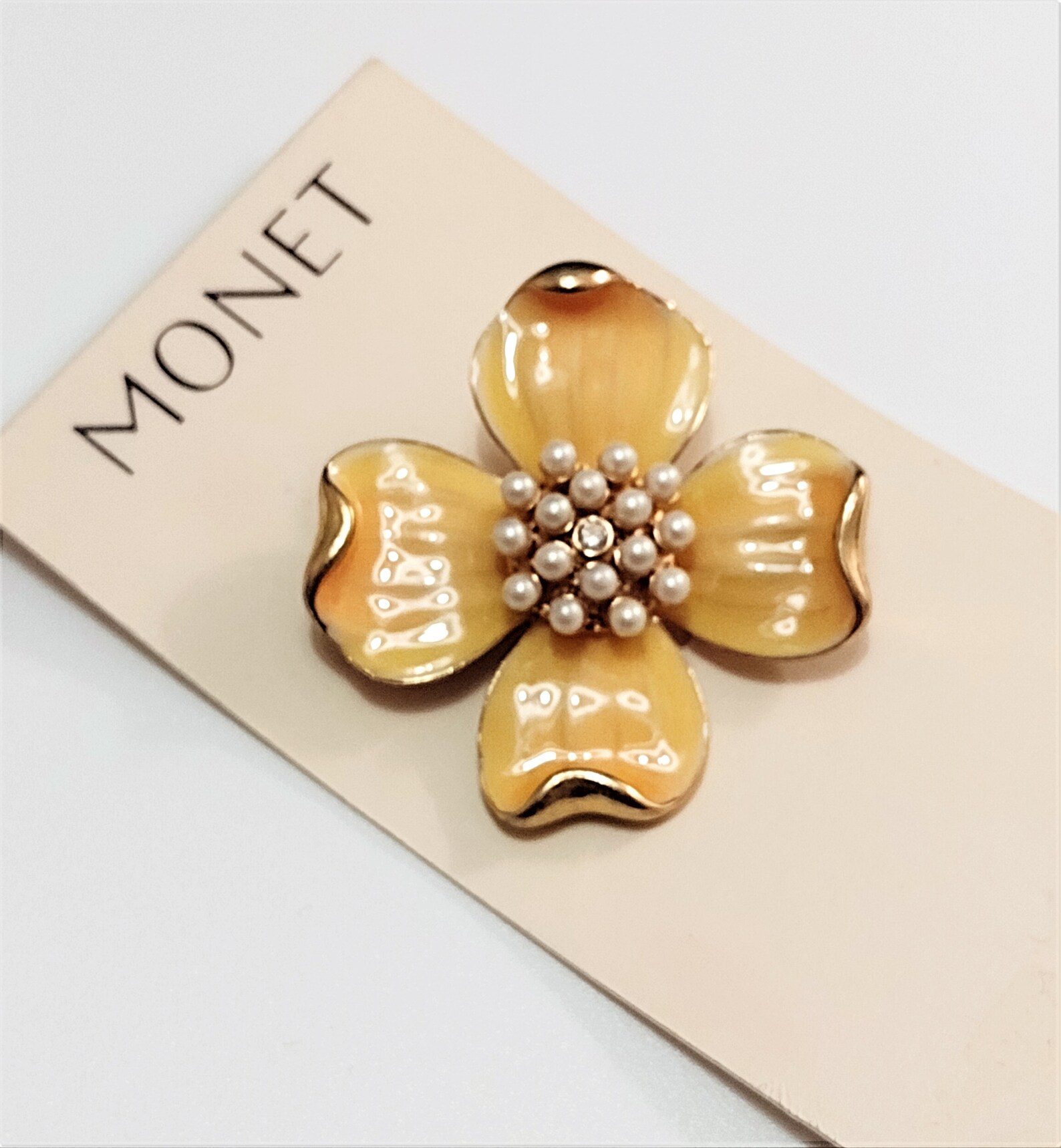 Monet Orange Yellow Pearl Flower Pin Brooch Gold Tone Vintage - Etsy
