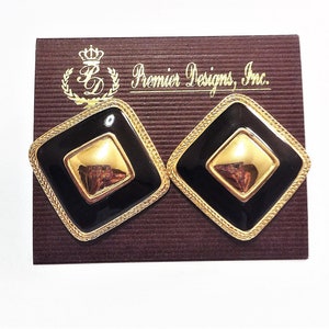 Black Diamond Discs Premier Designs Clip on Earrings Gold Tone - Etsy