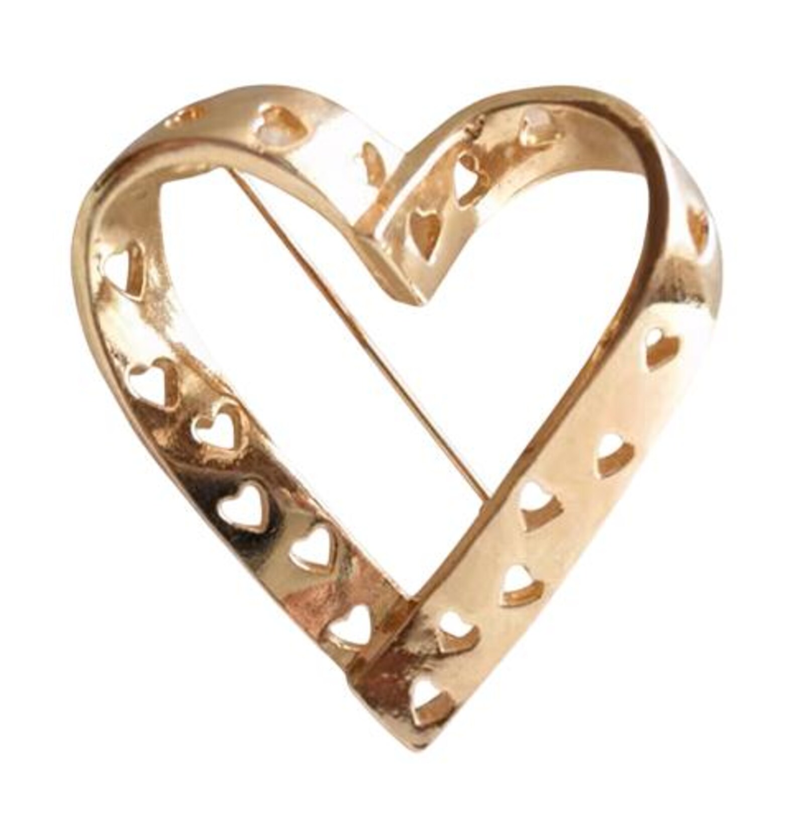 Avon True Hearts Pin Brooch Gold Tone Vintage Wide Cutout Band Fancy ...
