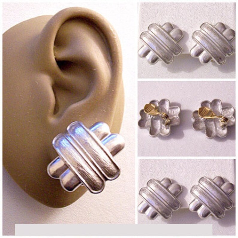 Monet Wood Brushed Smooth Crossed Band Clip on Earrings Silver | Etsy