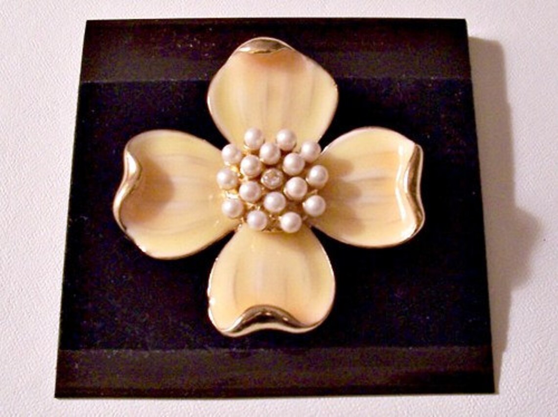 Monet Orange Yellow Pearl Flower Pin Brooch Gold Tone Vintage | Etsy