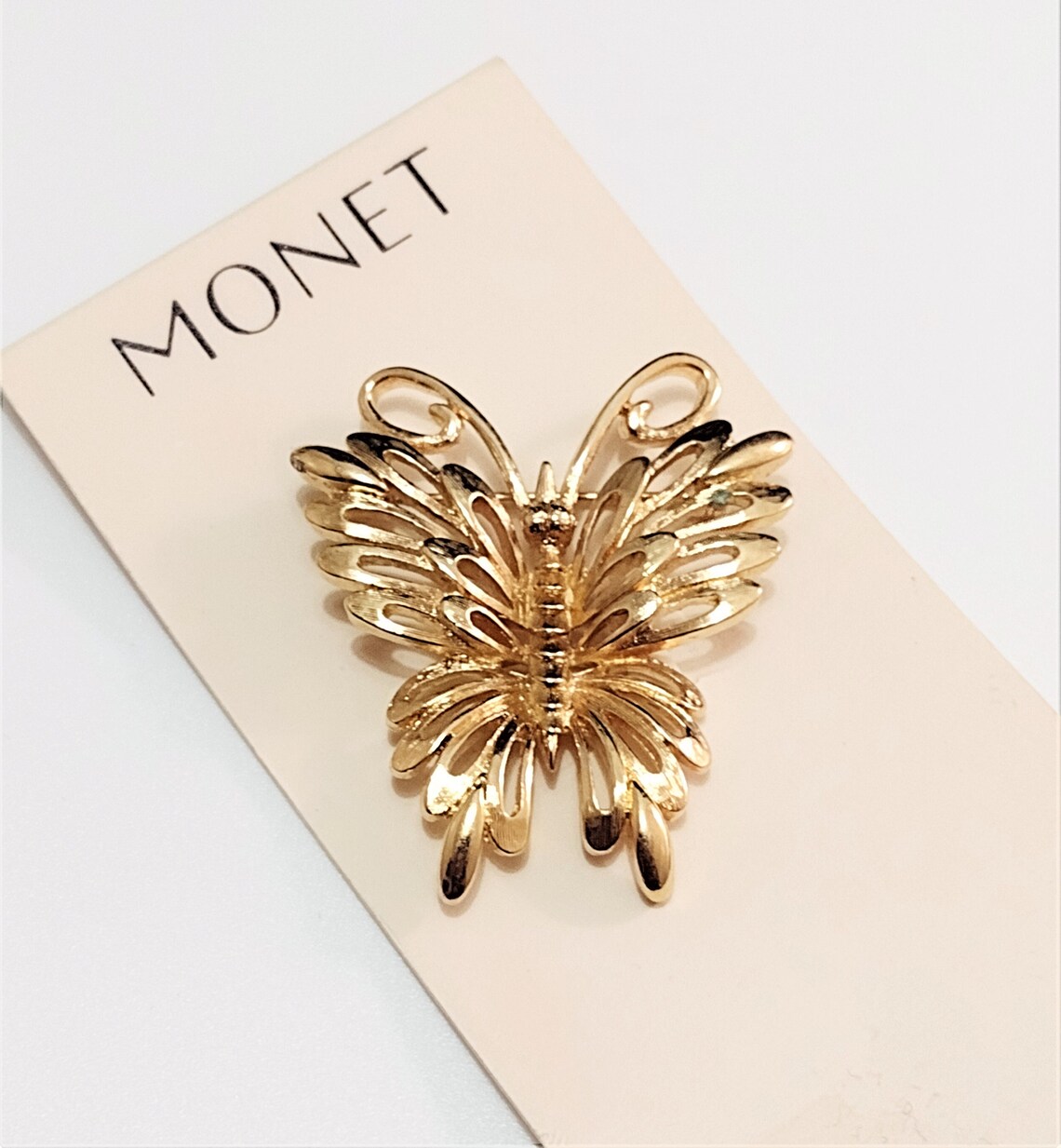 Monet Butterfly Pin Brooch Gold Tone Vintage Large Swirl Loop - Etsy