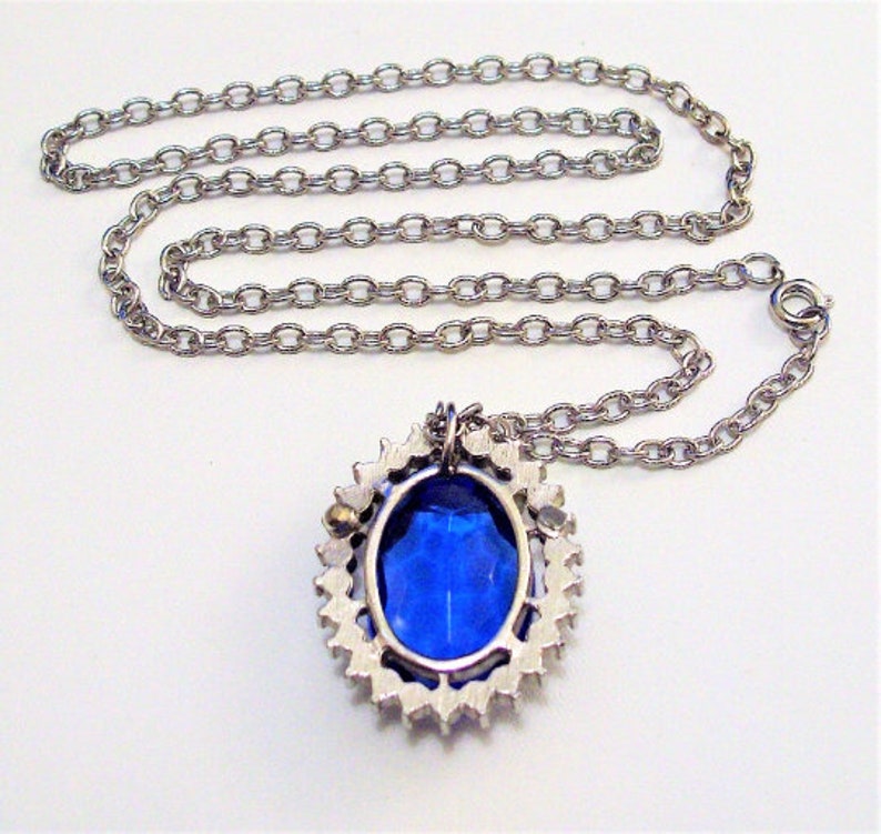 Avon Blue Glass Necklace Silver Tone Vintage Large Rhinestone - Etsy