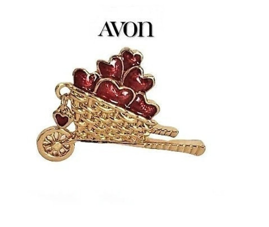 Avon Red Hearts Basket Tac Pin Brooch Gold Tone Vintage 1992 - Etsy