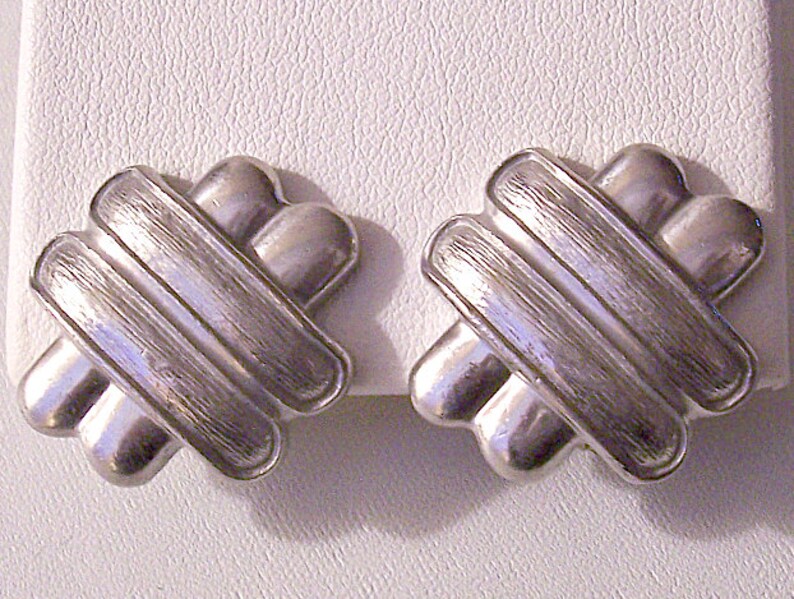 Monet Wood Brushed Smooth Crossed Band Clip on Earrings Silver | Etsy