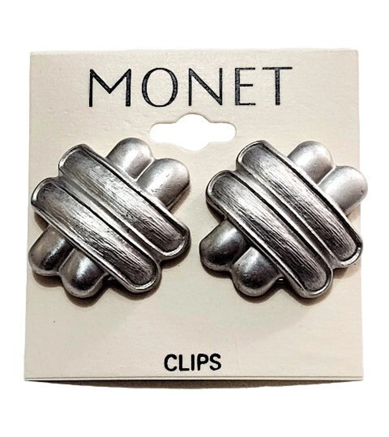 Monet Wood Brushed Smooth Crossed Band Clip on Earrings Silver - Etsy