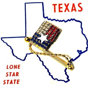 USA Texas State Flag Pin Brooch Gold Tone Pole Vintage White Lone Star ...