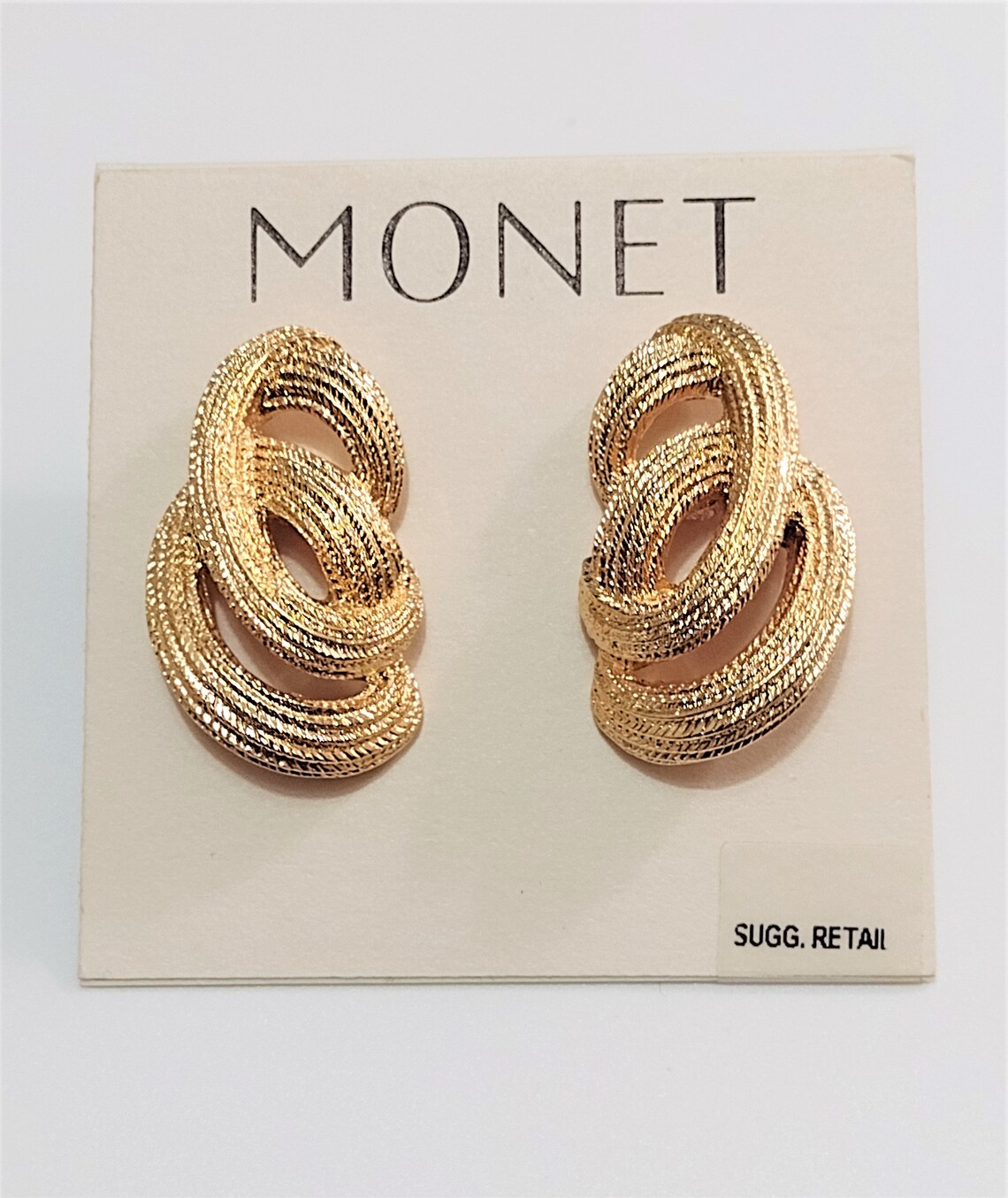 Monet Loop De Loop Pierced Earrings Gold Tone Vintage Textured - Etsy