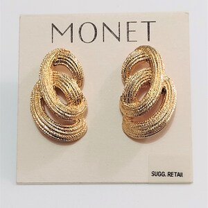 Monet Loop De Loop Pierced Earrings Gold Tone Vintage Textured - Etsy