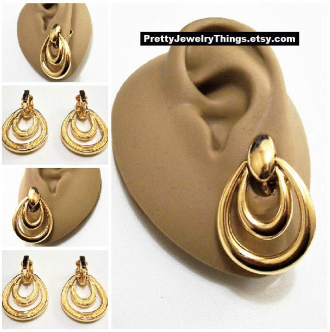 Avon Double Ring Hoops Clip On Earrings Gold Tone Vintage 1996 | Etsy